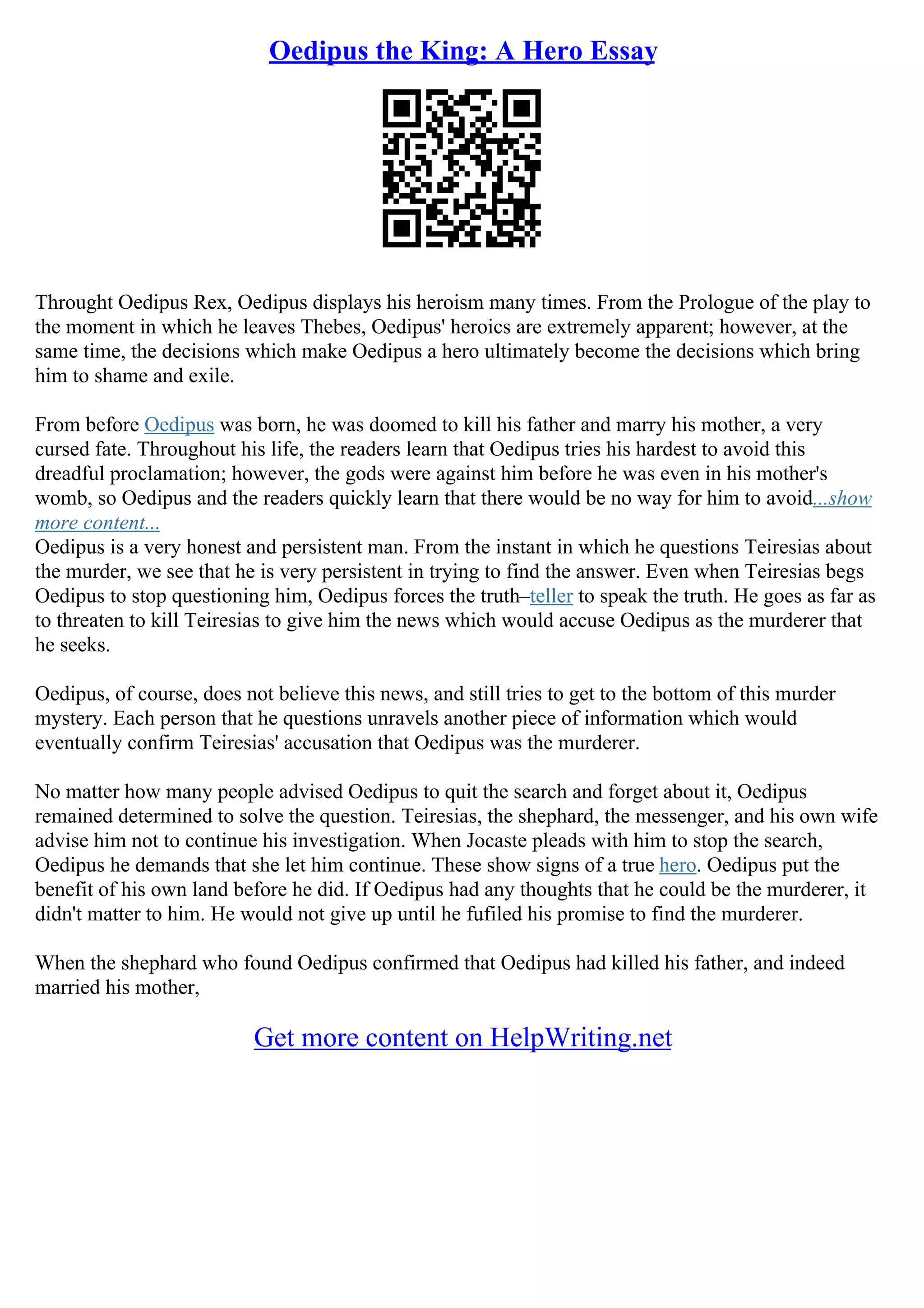 Oedipus The King Essay | PDF