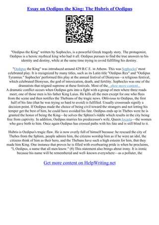 Oedipus The King Essay | PDF