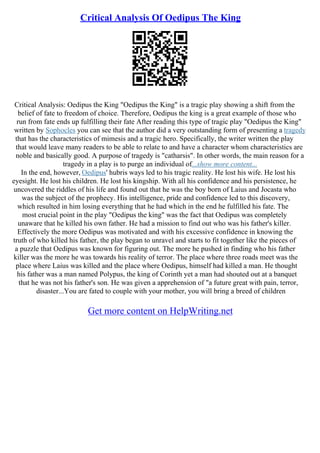 Oedipus The King Essay | PDF | Hinduism | Religion & Spirituality