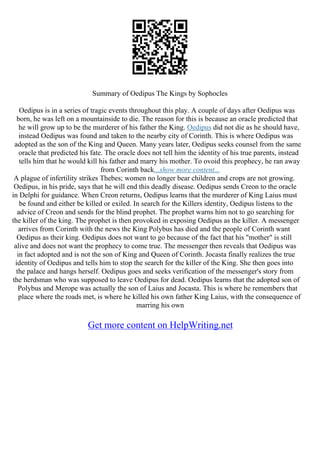 Oedipus The King Essays | PDF
