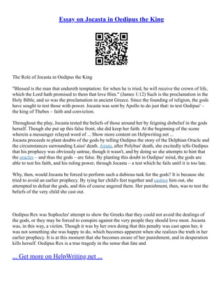 Jocasta Greek Mythology Jocasta oedipus essay conclusion