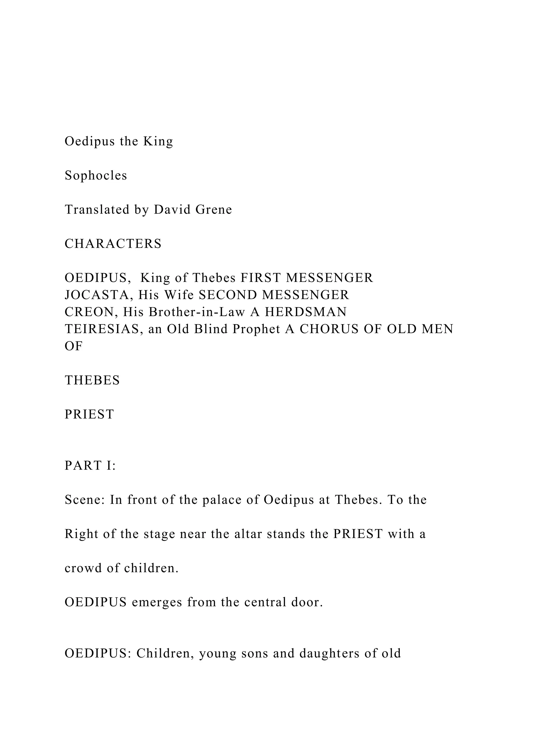 Oedipus the King Sophocles Translated by David Grene .docx