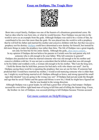 Oedipus Tragic Hero Essay | PDF