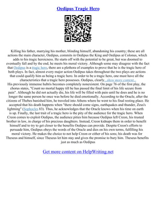Oedipus Tragic Hero Essay | PDF