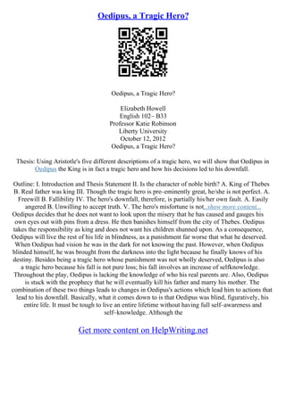Oedipus Tragic Hero Essay | PDF