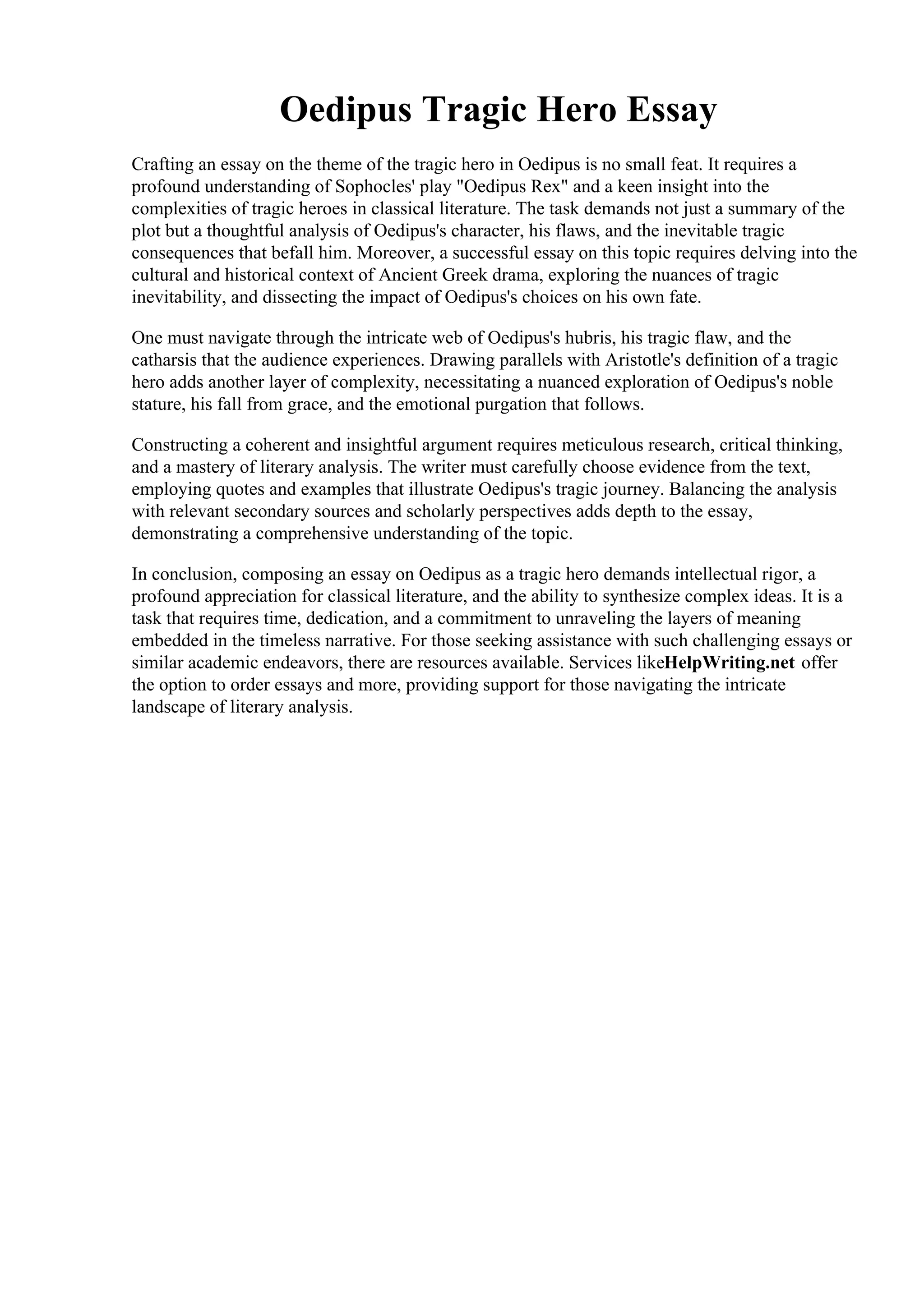 Oedipus Tragic Hero Essay | PDF