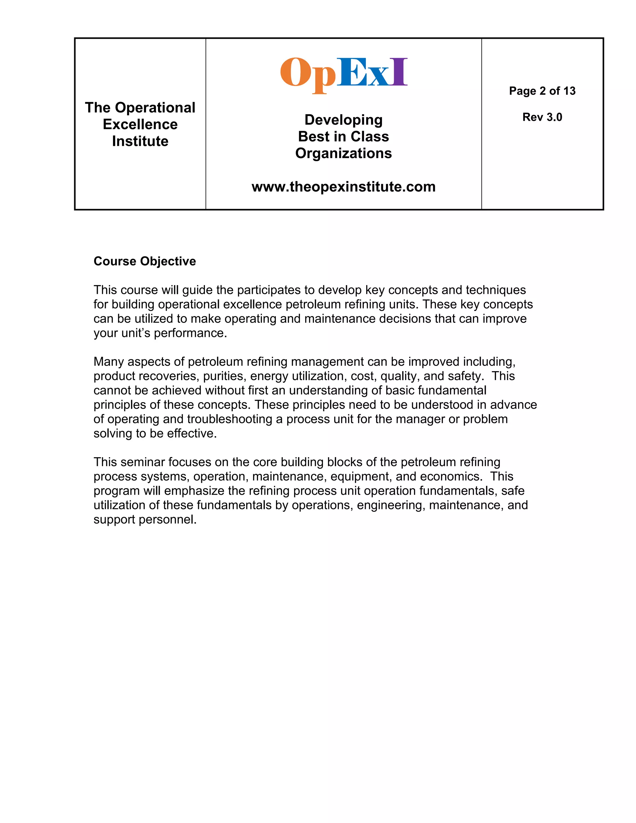Oei building operational excellence in petroleum refining | PDF