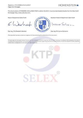 K.T.P. Oeko-Tex test report | PDF