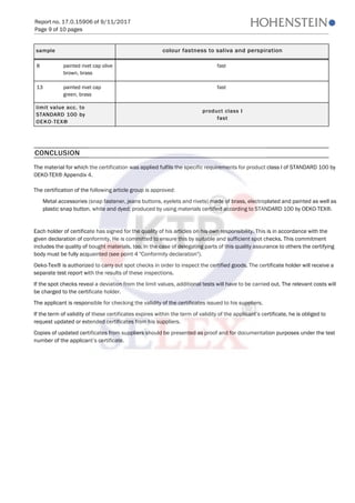 K.T.P. Oeko-Tex test report | PDF