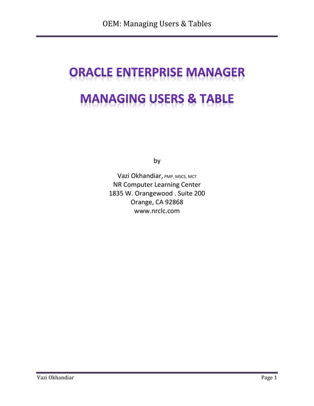 Managing users & tables using Oracle Enterprise Manage | PDF