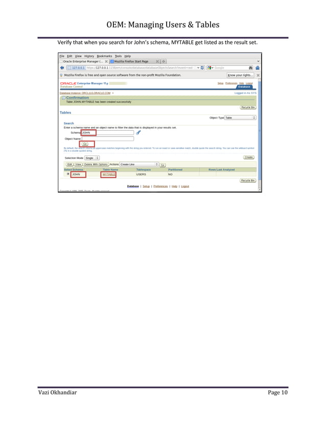 Managing users & tables using Oracle Enterprise Manage | PDF