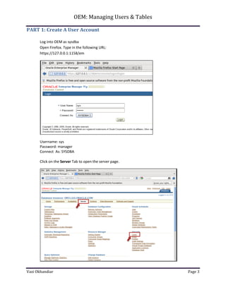 Managing users & tables using Oracle Enterprise Manage | PDF