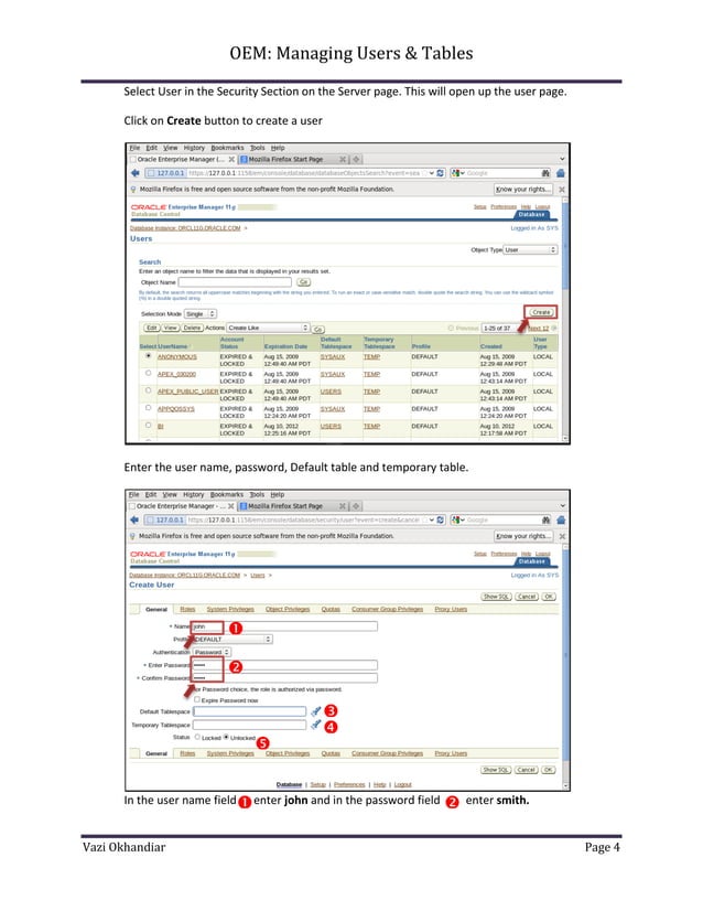 Managing users & tables using Oracle Enterprise Manage | PDF
