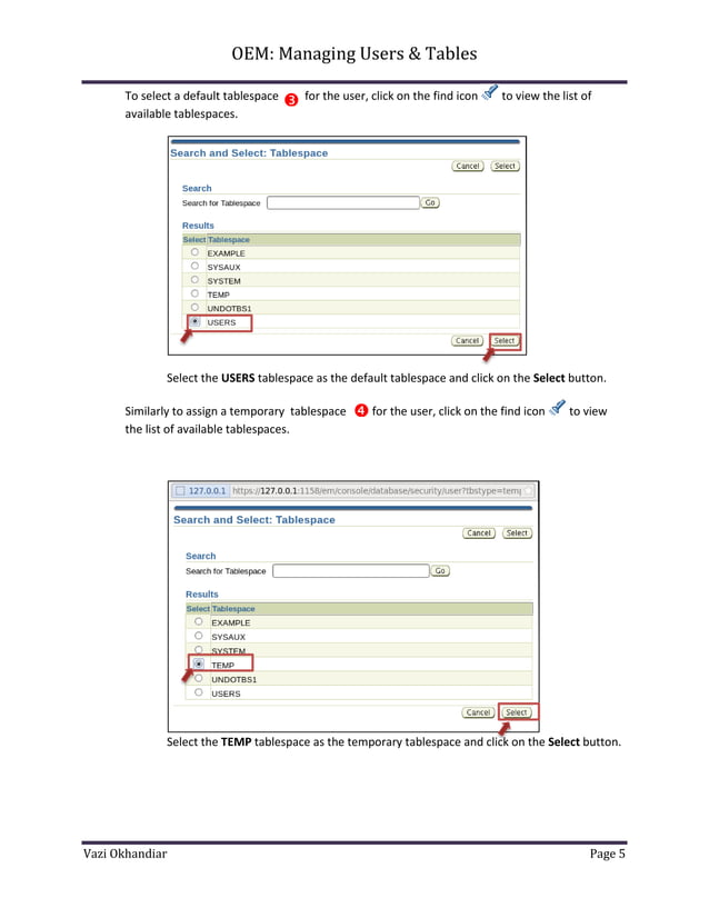 Managing users & tables using Oracle Enterprise Manage | PDF