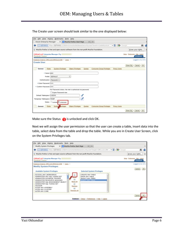 Managing users & tables using Oracle Enterprise Manage | PDF