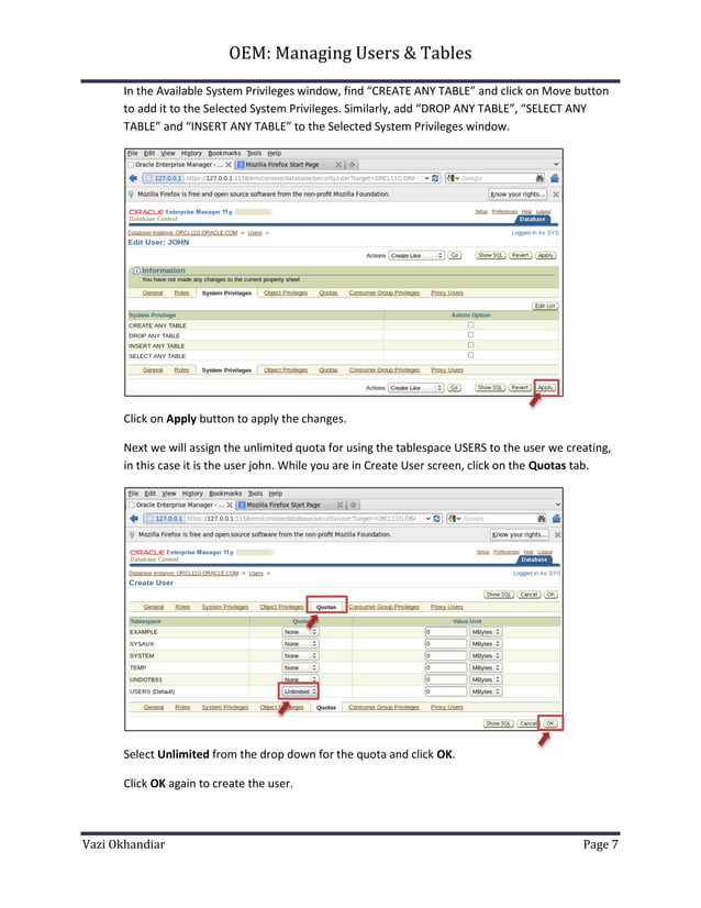 Managing users & tables using Oracle Enterprise Manage | PDF