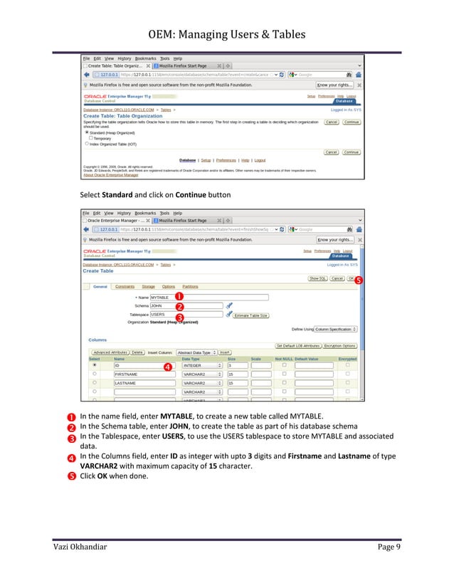 Managing users & tables using Oracle Enterprise Manage | PDF