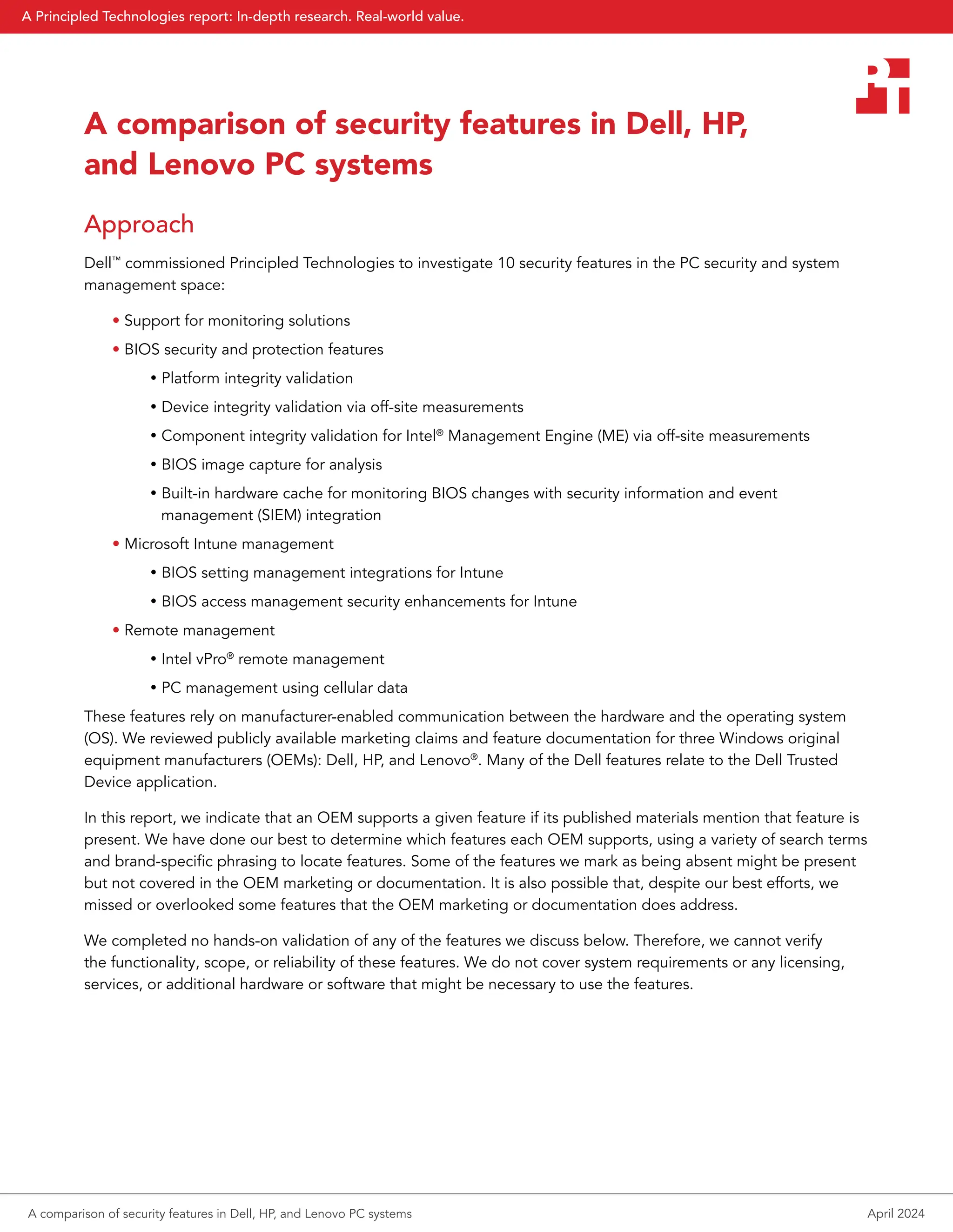 A comparison of security features in Dell, HP, and Lenovo PC systems | PDF