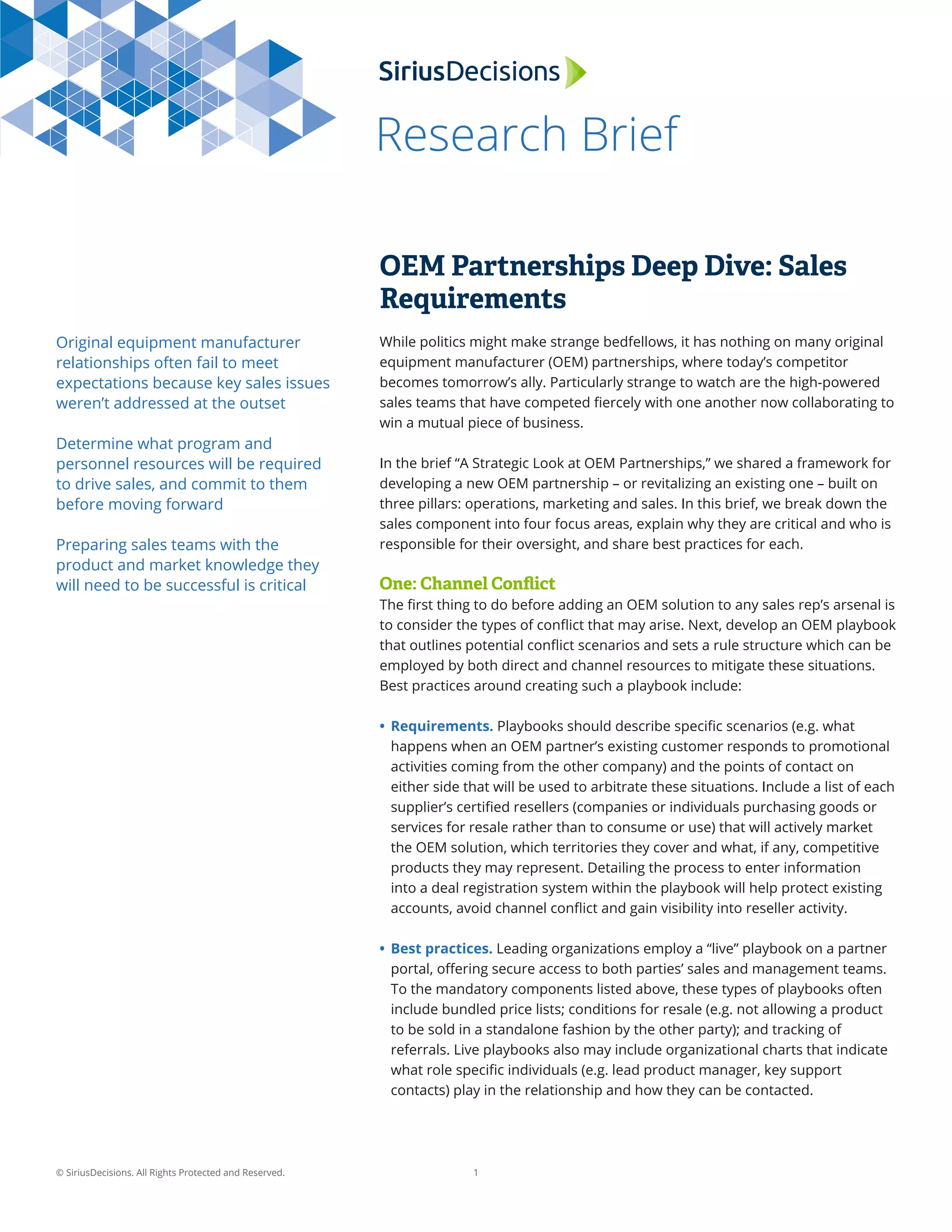 SiriusDecisions Channel Sales Strategies Research Brief: OEM ...