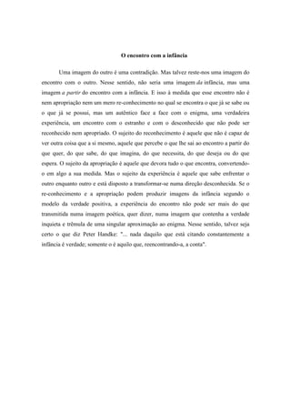 O Enigma da Infância - ou o que vai do impossível ao verdadeiro | DOCX