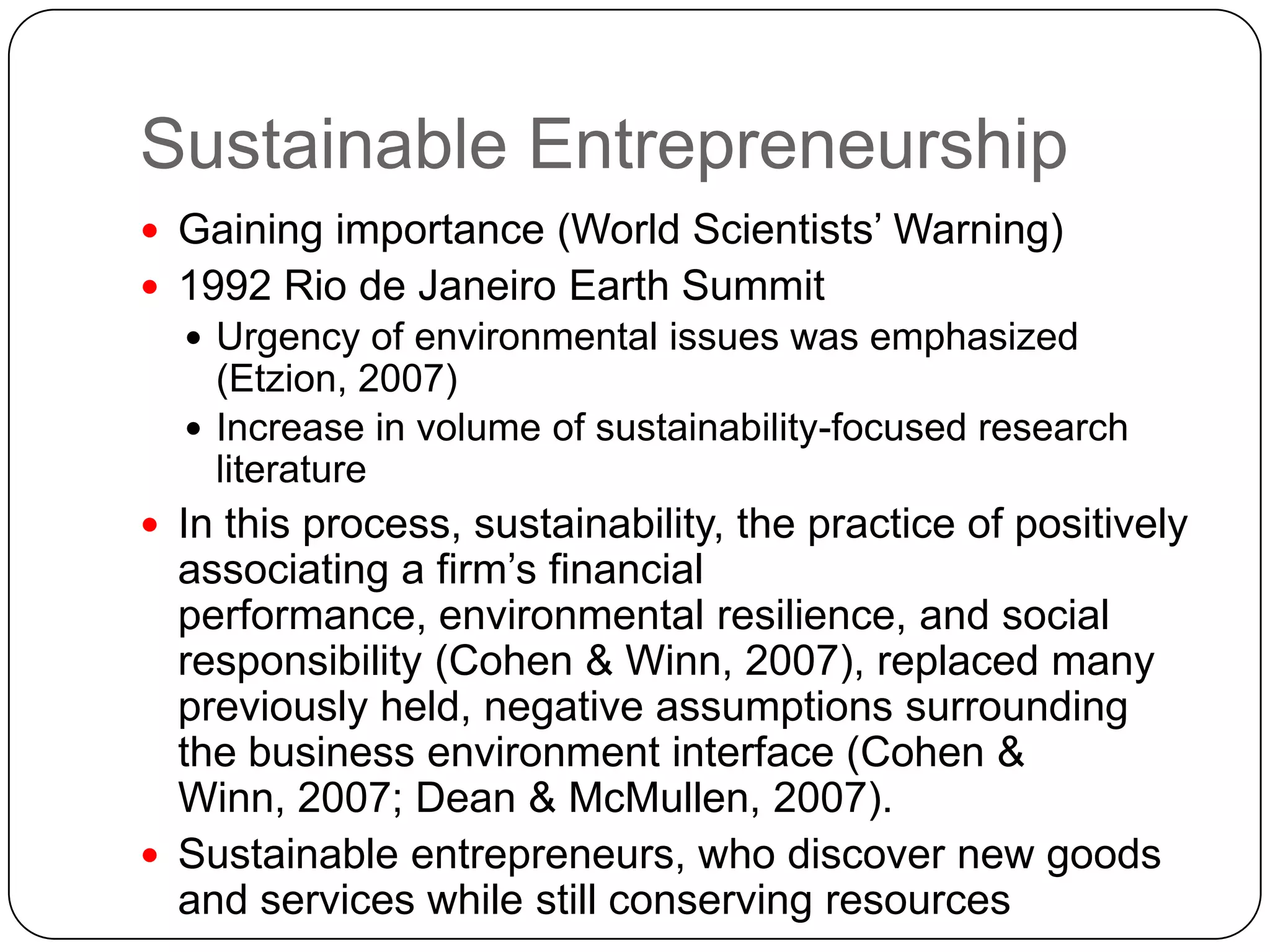 Scarcity, resource conservation, and sustainable entrepreneurship: | PPT