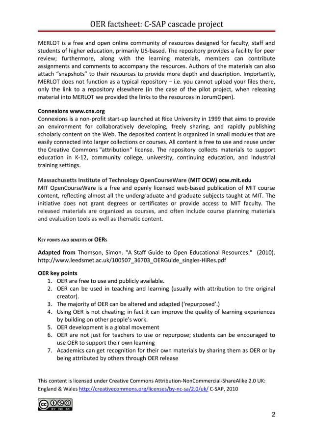 OER fact sheet CSAPOER2 cascade project | PDF