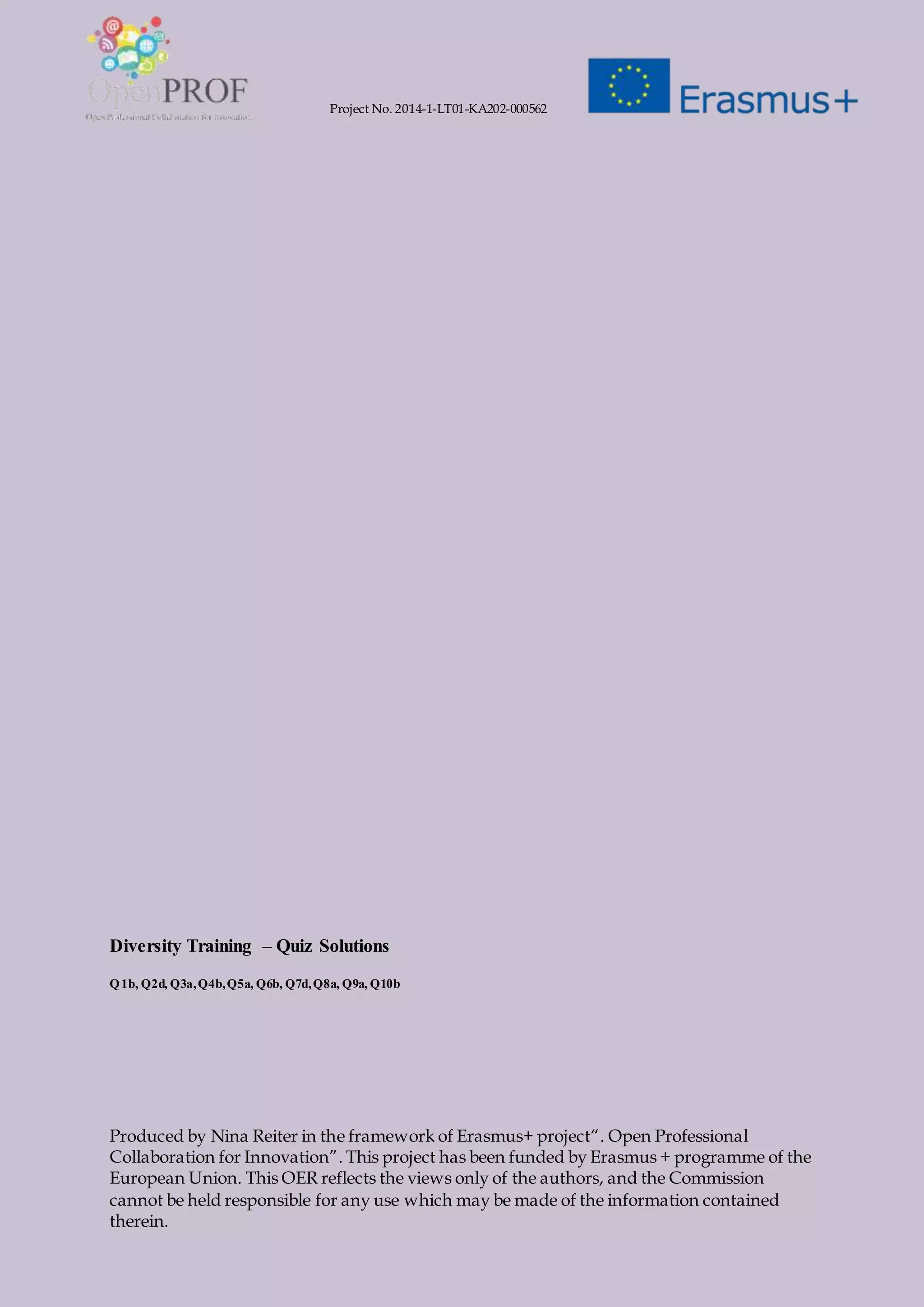 OER2_quiz on diversity training | DOCX | Education