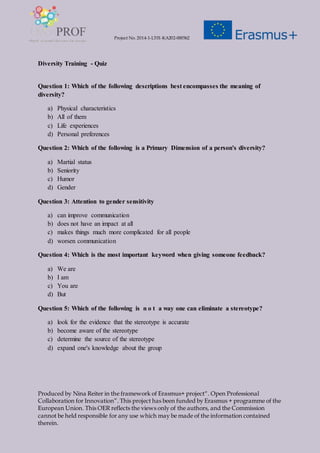 OER2_quiz on diversity training | DOCX | Education