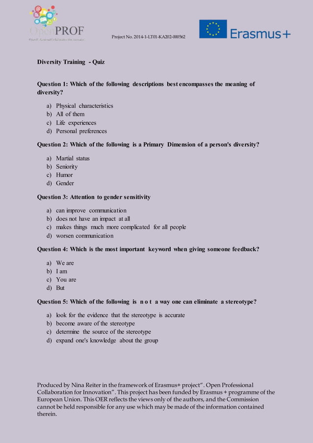 OER2_quiz on diversity training | DOCX | Education
