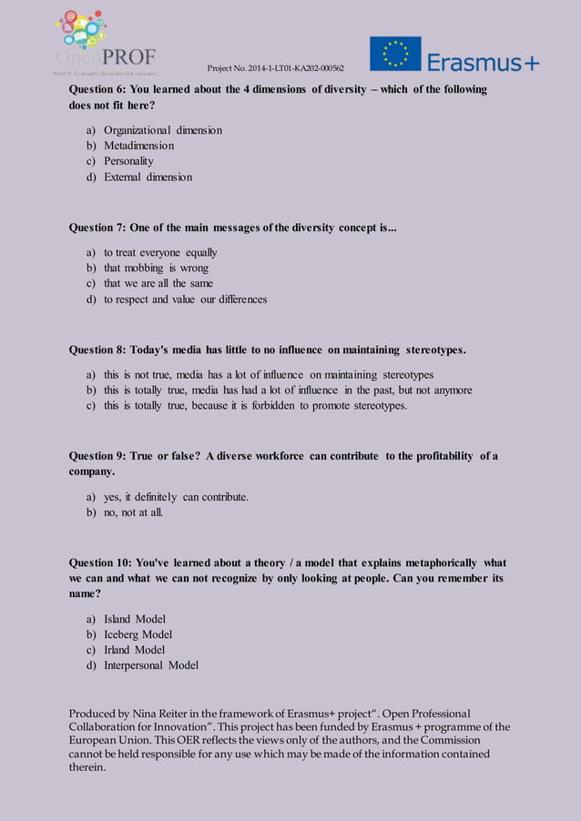 OER2_quiz on diversity training | DOCX | Education