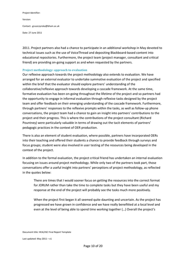 Draft final report for cascade project | PDF