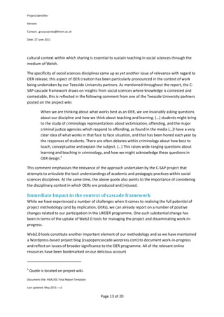 Draft final report for cascade project | PDF