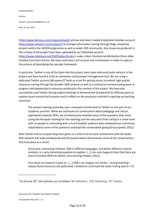 Draft final report for cascade project | PDF