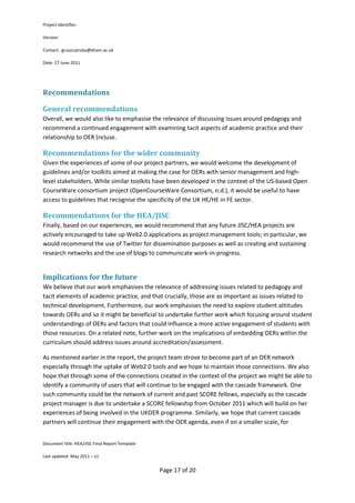 Draft final report for cascade project | PDF