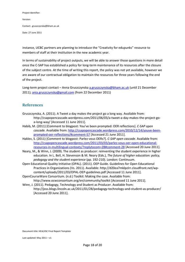 Draft final report for cascade project | PDF