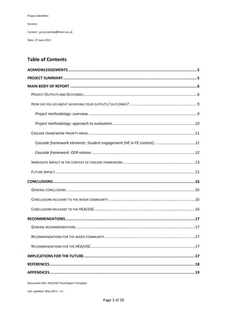 Draft final report for cascade project | PDF