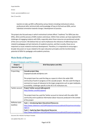 Draft final report for cascade project | PDF