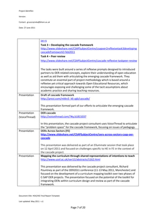 Draft final report for cascade project | PDF