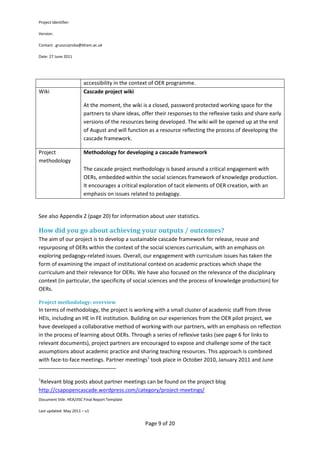 Draft final report for cascade project | PDF