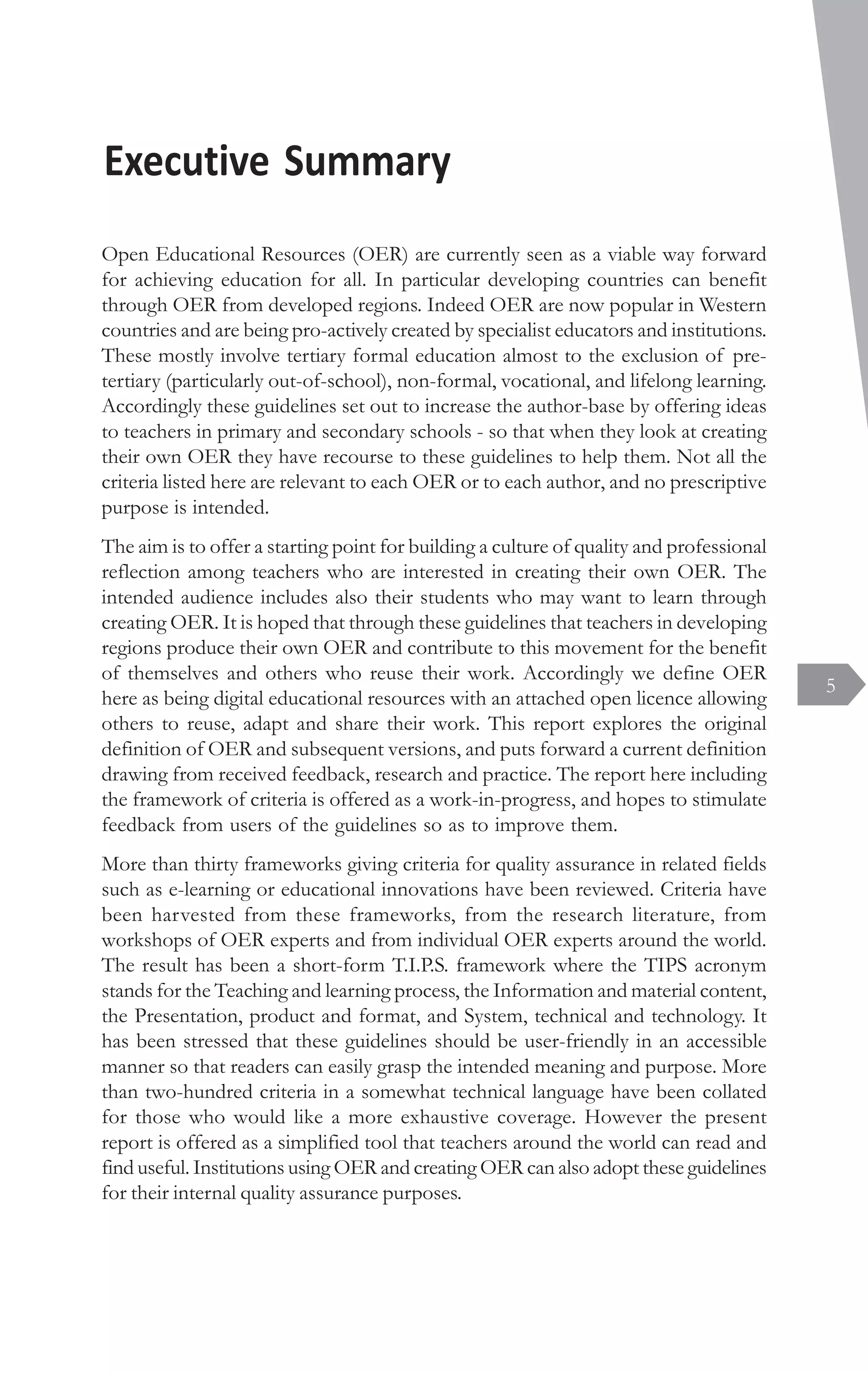 Quality Assurance Guidelines for Open Educational Resources: TIPS ...