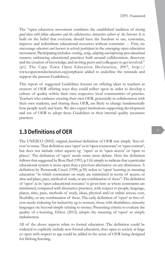 Quality Assurance Guidelines for Open Educational Resources: TIPS ...