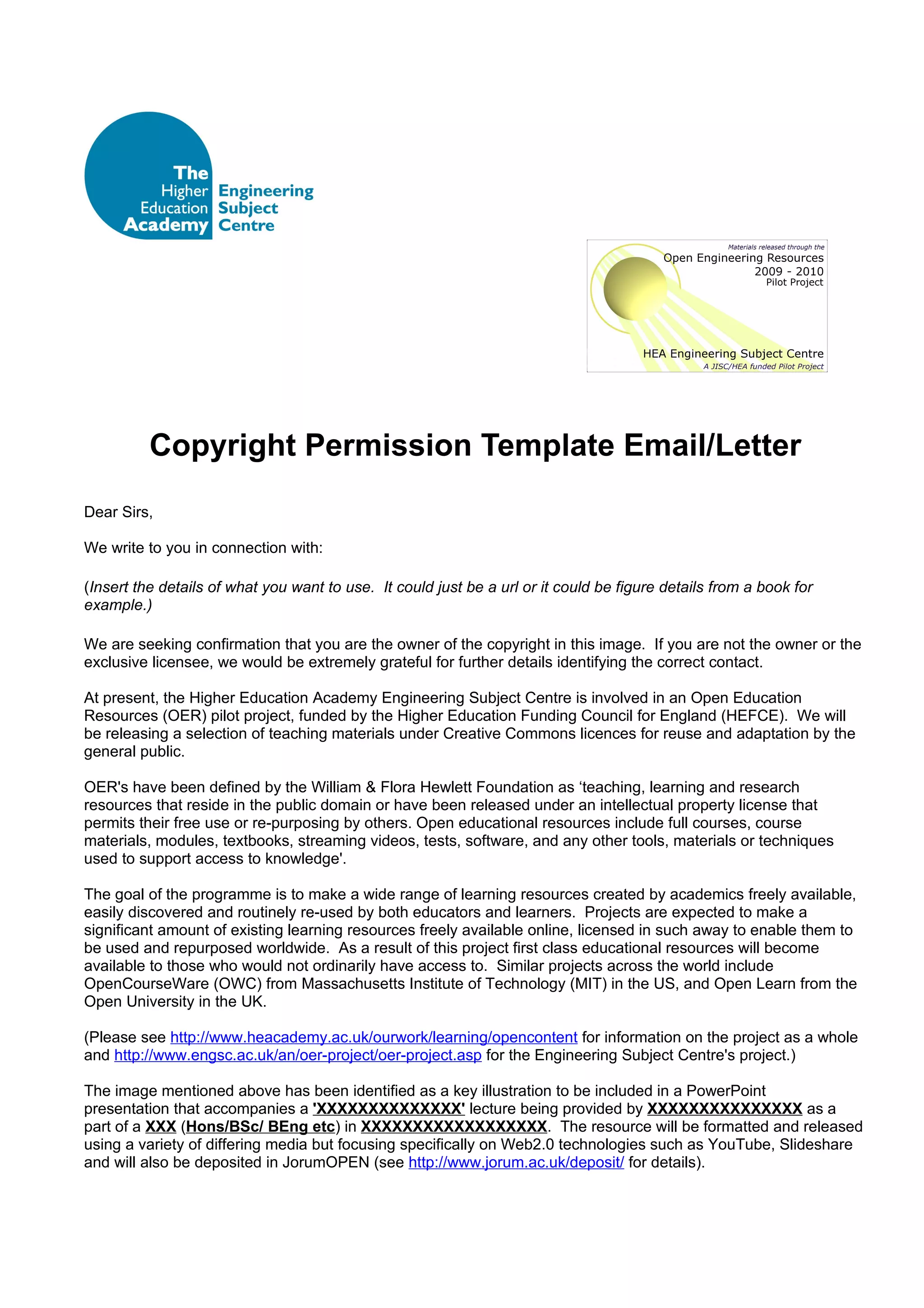 OER Third Party Permission Request Template | DOC