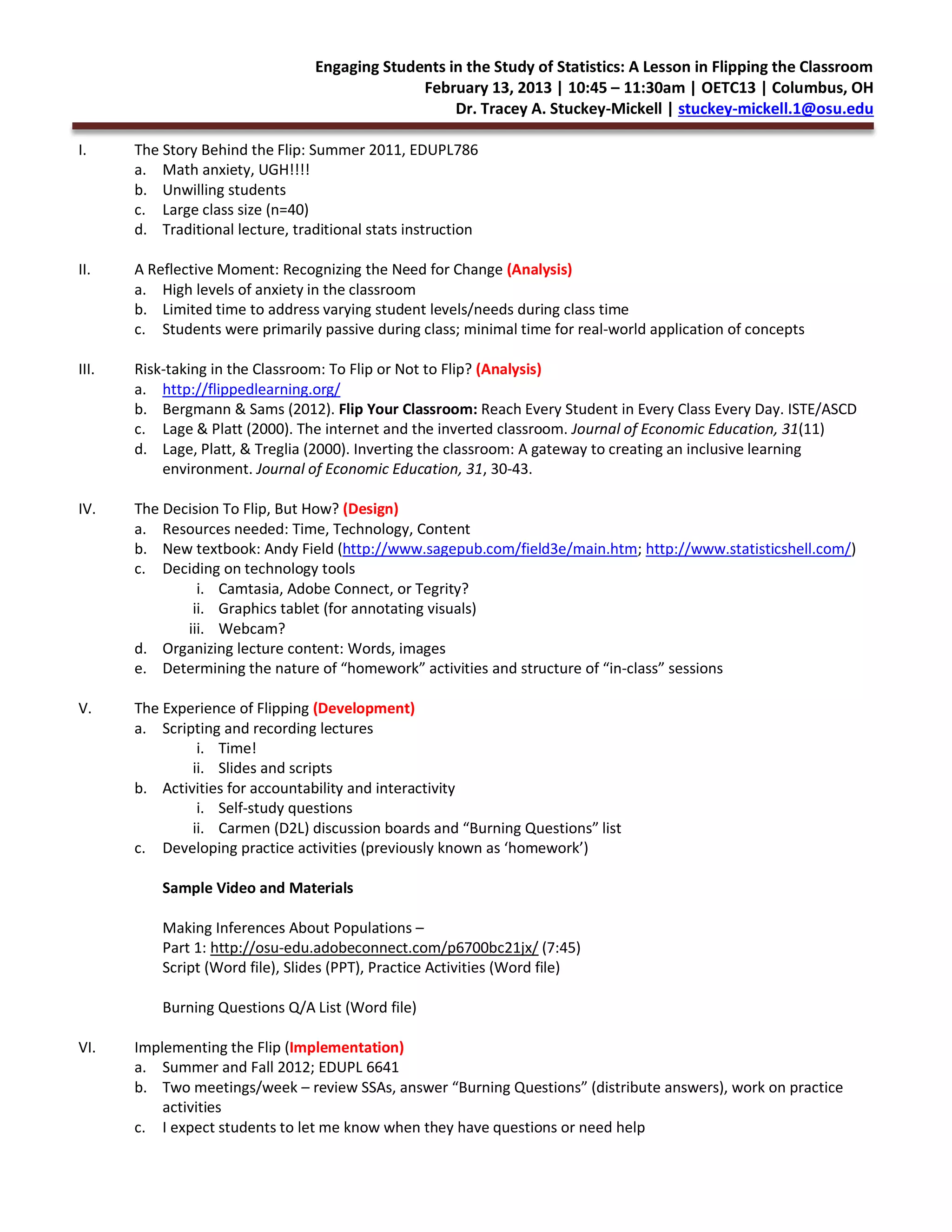 Engaging Students in the Study of Statistics - Outline | PDF