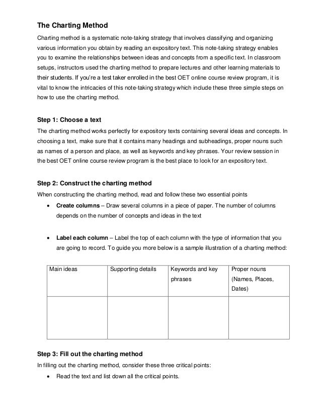 OET Note-taking Tips: How to Use the Charting Method