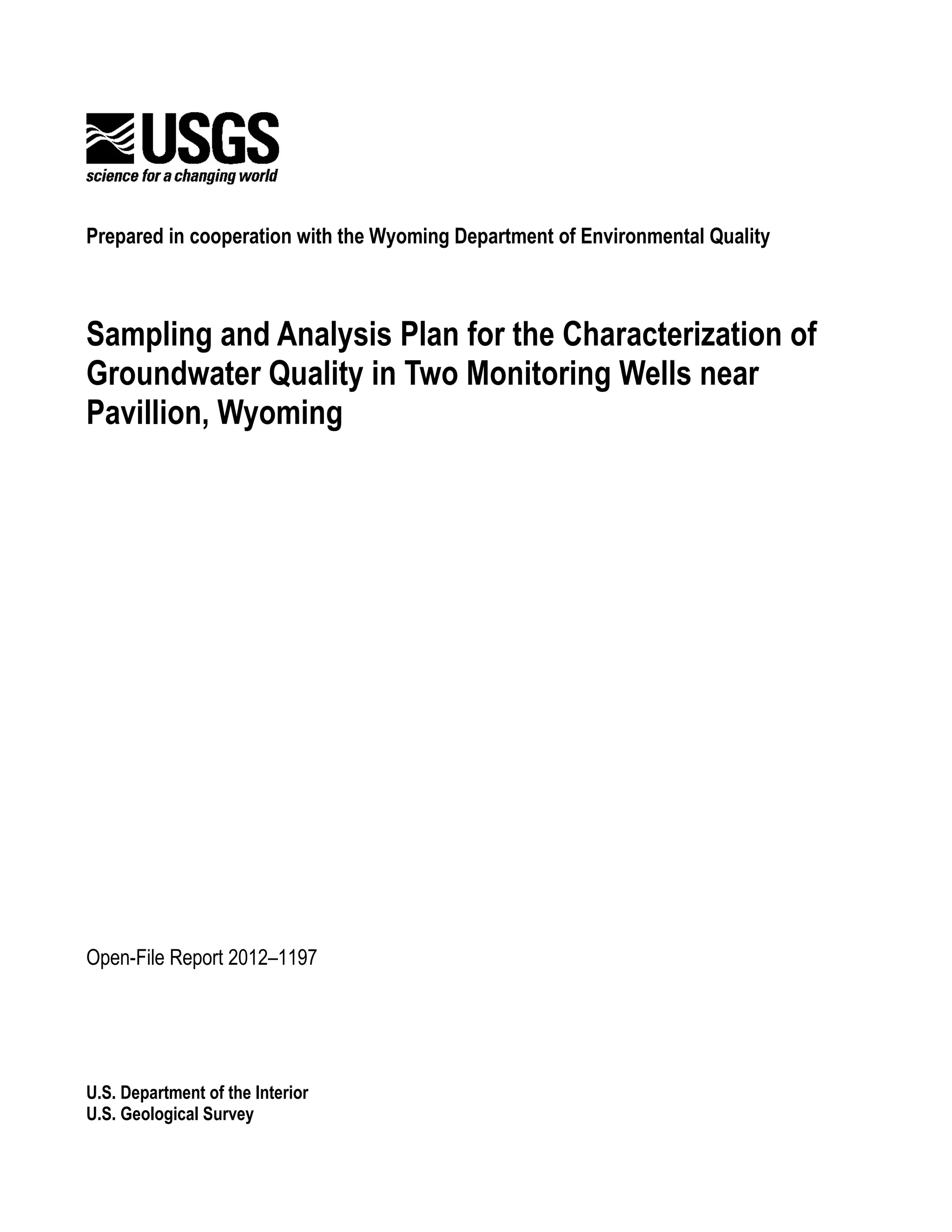 USGS Sampling and Analysis Plan for 2 Test Water Wells in Pavillion, WY ...