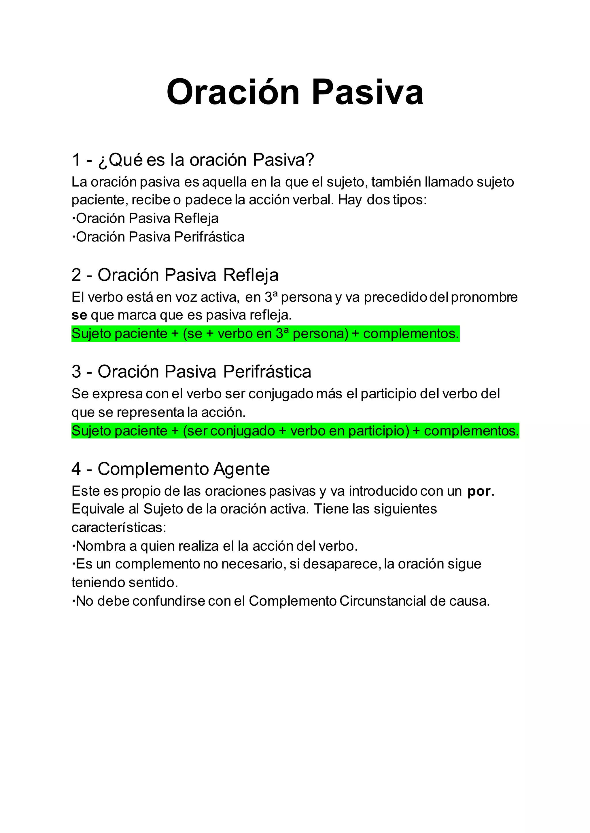 La oración pasiva - 2º ESO | DOCX