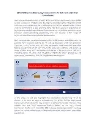 OFC2023 Preview Fiber Array Subassemblies for Coherent and Silicon Transmission.pdf