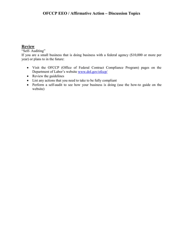 OFCCP EEO - Affirmative Action (Discussion Topics) | PDF