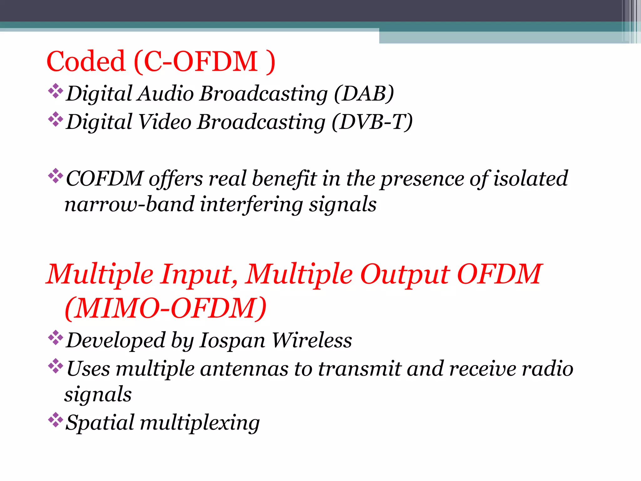 Ofdm | PPT | Digital Audio | Computer Software and Applications