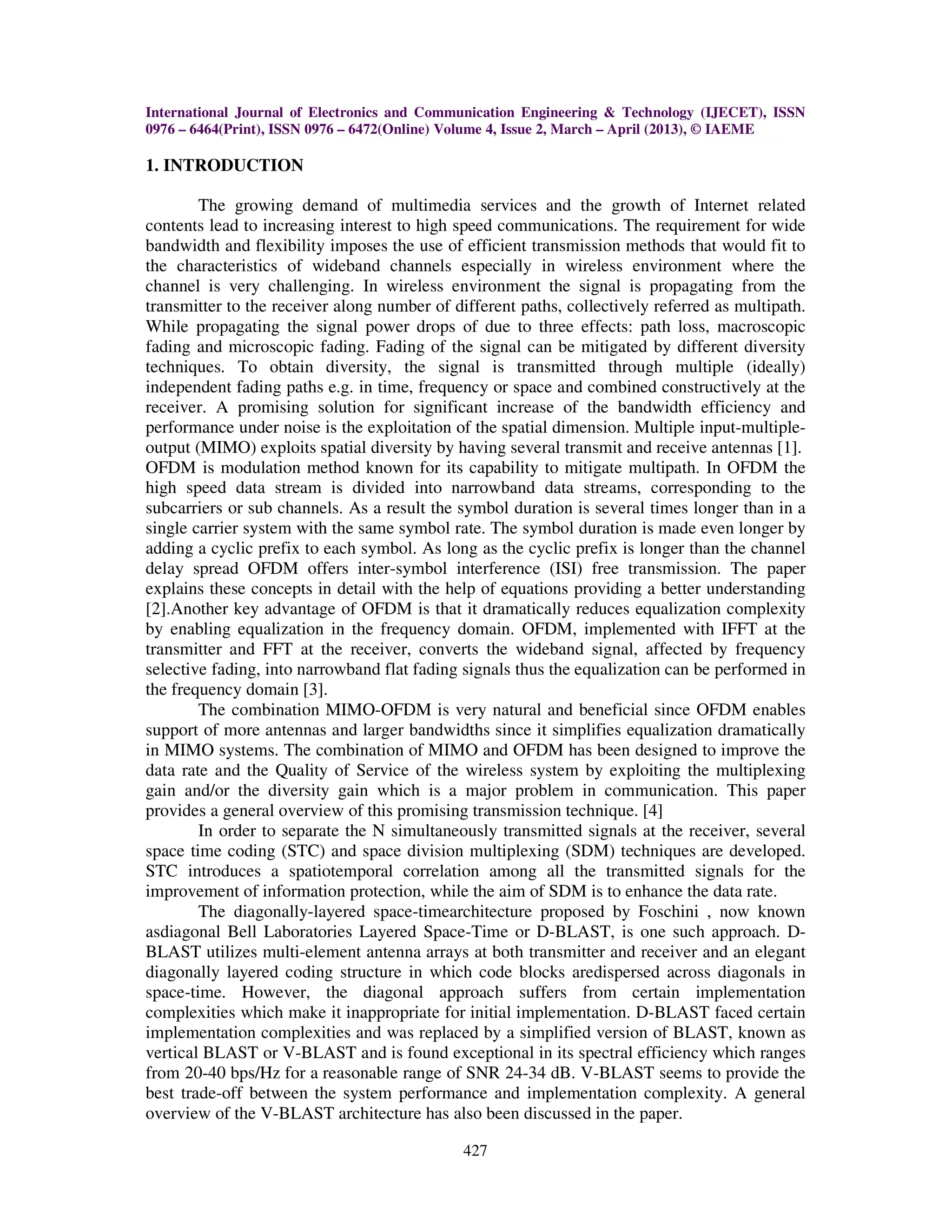 Ofdm Mimo And V Blast Algorithm Key To High Speed Wireless Communication Pdf 6118